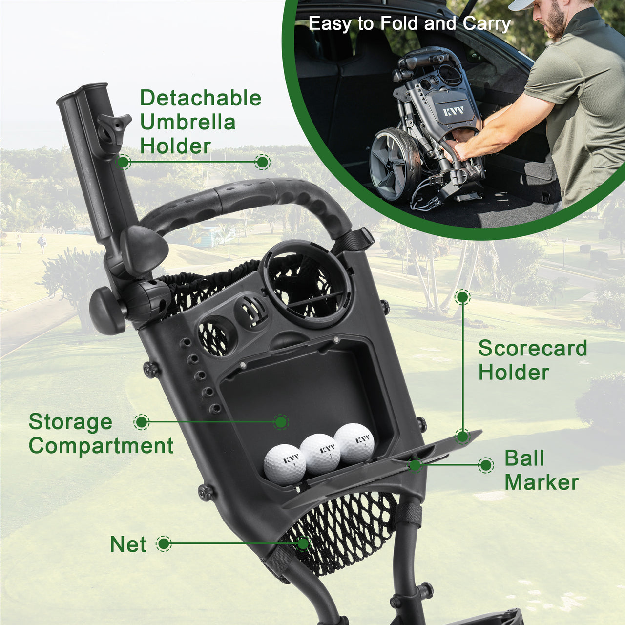 KVV Golf Push Cart GL307 , Golf Carts 3 Wheel Folding – KVV SPORTS